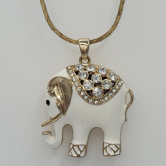 Unsigned | Jewelry | Gold Filled Crystal Enamel Elephant Pendant Statement Necklace 6 | Poshmark